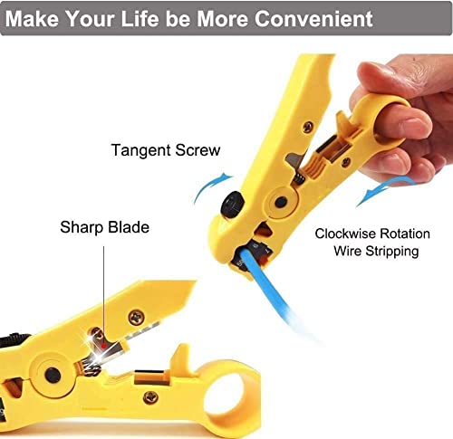 Gaobige Coax Cable Crimper Tool Kit, Coaxial Compression Tool for rg6 rg59 rg11 with 1 Wire Stripper, 10pcs F Male rg6 Connectors And 10pcs Female to Female rg6 Connectors, 1 Screwdriver