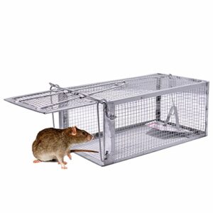 jgrzf quality rat trap, humane live animal mouse cage traps, catch and release mice, rats,chipmunk, pests, rodents and similar sized pests for indoor and outdoor, 10.6 x 5.63 x 4.33 inches, one-door