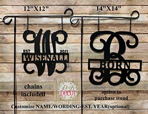 PK Décor Personalized Garden Flag for Outside - Decorative Welcome Last Name Personalized Metal ACM Yard Sign - 14 inch - Customized All Seasons Family Established Garden Flag Stand Option