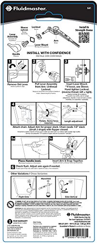 Fluidmaster 641 PERFECT FIT Universal Toilet Tank Flush Lever In Chrome, Metal Toilet Handle With Adjustable Arm