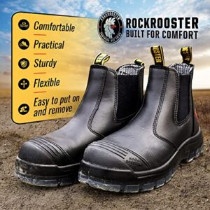 ROCKROOSTER Work Boots for Men, 6 inch Steel Toe, Slip On Safety Leather Chelsea Durable and Comfortable Work Shoes (AK227 US 11)