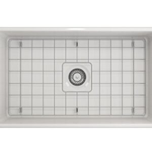 BOCCHI Classico Farmhouse Apron Front Fireclay 30 in. Single Bowl Kitchen Sink with Protective Bottom Grid and Strainer in White