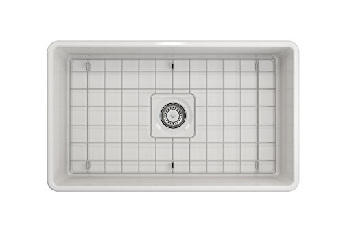 BOCCHI Classico Farmhouse Apron Front Fireclay 30 in. Single Bowl Kitchen Sink with Protective Bottom Grid and Strainer in White