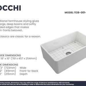 BOCCHI Classico Farmhouse Apron Front Fireclay 30 in. Single Bowl Kitchen Sink with Protective Bottom Grid and Strainer in White