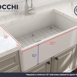 BOCCHI Classico Farmhouse Apron Front Fireclay 30 in. Single Bowl Kitchen Sink with Protective Bottom Grid and Strainer in White