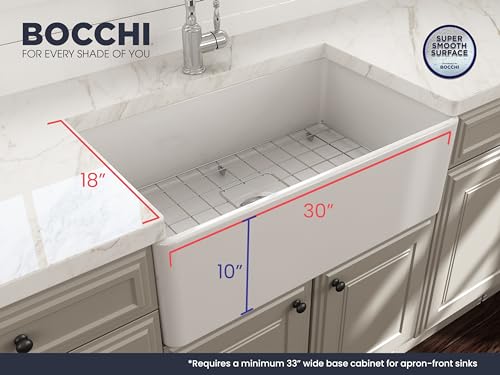 BOCCHI Classico Farmhouse Apron Front Fireclay 30 in. Single Bowl Kitchen Sink with Protective Bottom Grid and Strainer in White