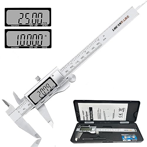 Electronic Digital Vernier Caliper, LOUISWARE Stainless Steel Caliper 150mm/0-6 inch Measuring Tools with Extra-Large LCD Screen, inch/Metric Conversion