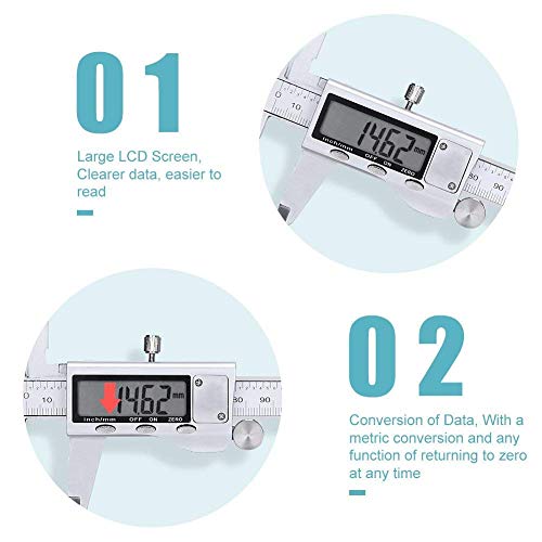 Electronic Digital Vernier Caliper, LOUISWARE Stainless Steel Caliper 150mm/0-6 inch Measuring Tools with Extra-Large LCD Screen, inch/Metric Conversion