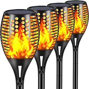 aityvert upgraded larger solar torch lights, waterproof outdoor dancing flames lights, flickering flames garden lights, landscape decoration pathway patio lights 43" 96 led (4 pack)