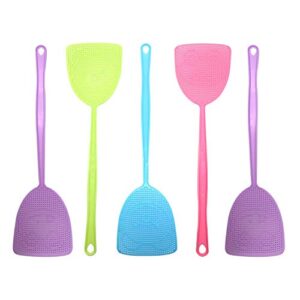 fly swatter, 5 pack manual pest control colorful plastic with 17.5'' durable long handle house wife helper (5x)