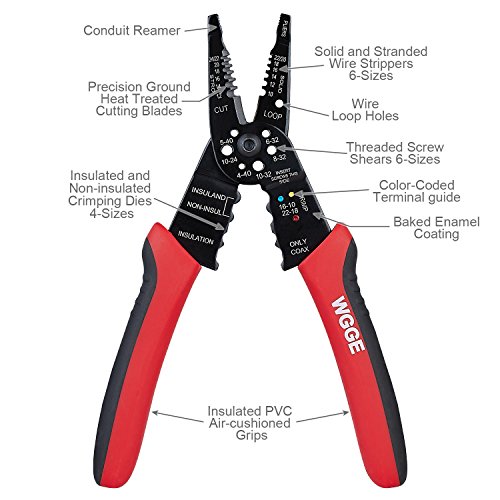 WGGE WG-015 Professional 8-inch Wire Stripper/wire crimping tool, Wire Cutter, Wire Crimper, Cable Stripper, Wiring Tools and Multi-Function Hand Tool.