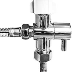 GenieBidet Hybrid LEAK-STOP Chromed Brass 3-Way T Adapter with ON/OFF. Simple hand-nut install. Resists cross-threading your plastic toilet fill valve.