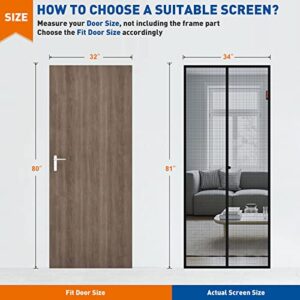 MAGZO Magnetic Screen Door Fit Door Size 32 x 80 Inch, Screen Size 34" x 81" Reinforced Fiberglass Screen Curtain Heavy Duty Screen Mesh for Patio Door Enjoy Air Fresh-Grey Gray