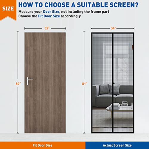 MAGZO Magnetic Screen Door Fit Door Size 32 x 80 Inch, Screen Size 34" x 81" Reinforced Fiberglass Screen Curtain Heavy Duty Screen Mesh for Patio Door Enjoy Air Fresh-Grey Gray