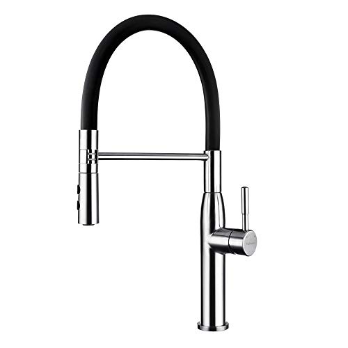 Yohom Black Kitchen Faucet with Pull Down Sprayer Stainless Steel Kitchen Sink Faucet High Arc Single Handle with Pull Out Dual Function Sprayer Modern Single Hole Faucet Brushed Finish