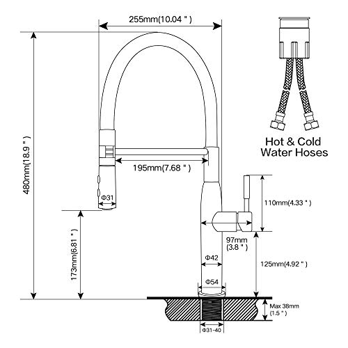 Yohom Black Kitchen Faucet with Pull Down Sprayer Stainless Steel Kitchen Sink Faucet High Arc Single Handle with Pull Out Dual Function Sprayer Modern Single Hole Faucet Brushed Finish