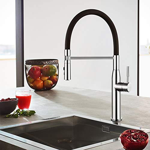 Yohom Black Kitchen Faucet with Pull Down Sprayer Stainless Steel Kitchen Sink Faucet High Arc Single Handle with Pull Out Dual Function Sprayer Modern Single Hole Faucet Brushed Finish