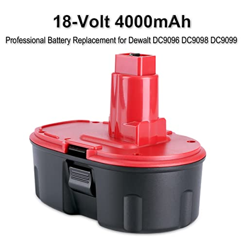 Biswaye 2-Pack 18V 4.0Ah NiCad Battery Replacement for Dewalt 18V XRP Battery DC9096-2 DC9098 DC9099 DW9099 DW9096 DE9096 DE9098 DW9095 DW9098 DE9503 DE9039 DE9095