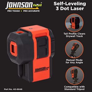 Johnson Level & Tool 40-6646 Self-Leveling 3 Dot Laser w/ 2 Plumb Dots and 1 Level Dot, 4.5", Red, 1 Laser