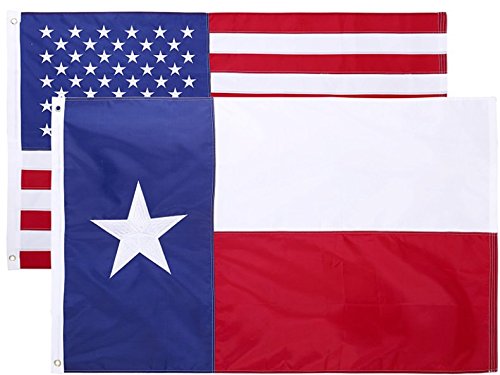 State of Texas + USA Flags 3x5 Feet Combo Pack - Embroidered 210D Nylon Flags with Sewn Panels