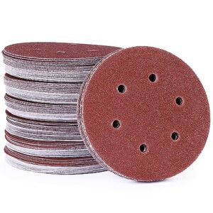 lotfancy sanding discs 6 inch 6 hole, 130pcs 40 60 80 100 120 180 240 320 400 800 1000 1500 2000 grit sandpaper assortment - orbital sander pad, hook and loop round sand paper