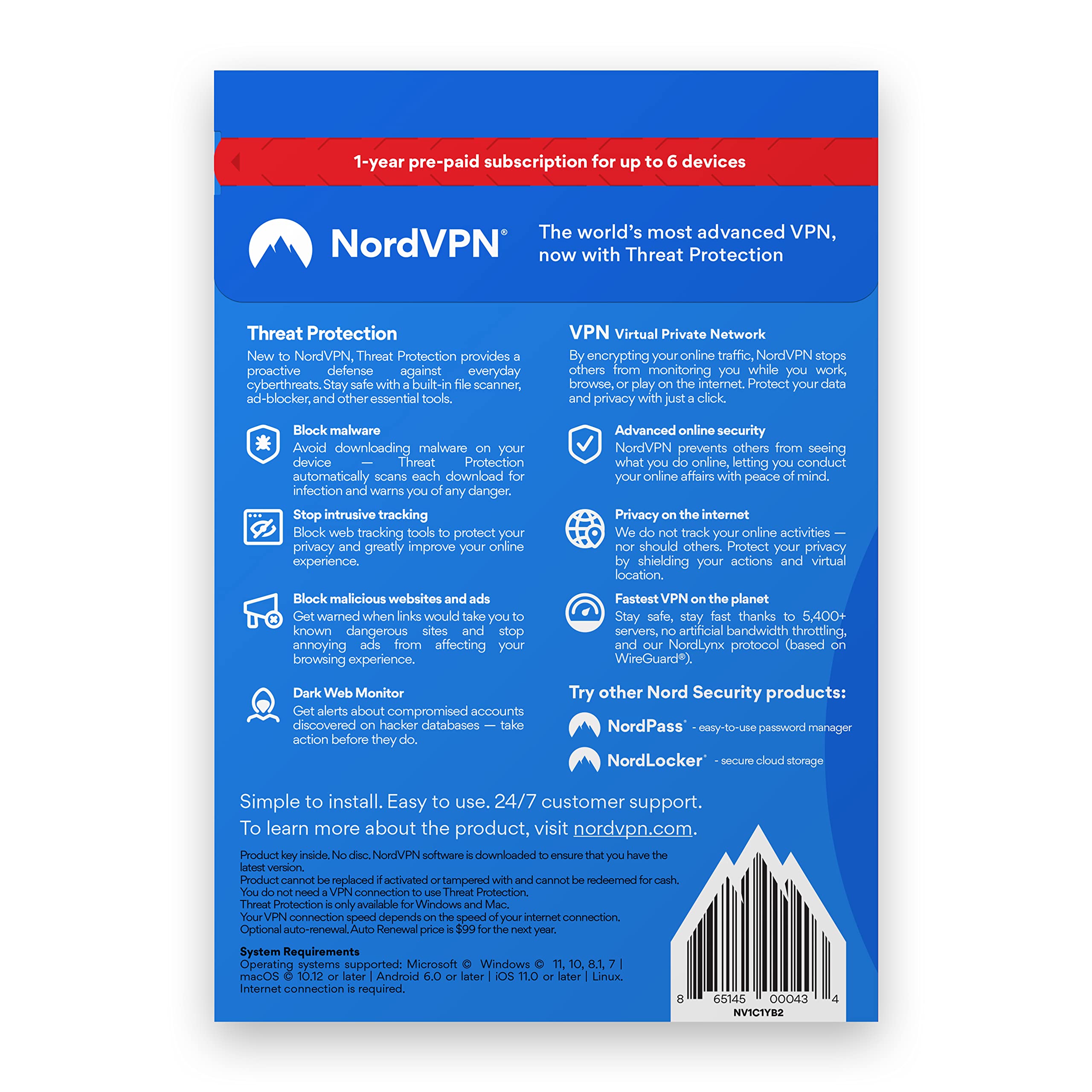 NordVPN Standard – 18-Month VPN & Cybersecurity Software Subscription For 6 Devices - Block Malware, Malicious Links & Ads, Protect Personal Information | PC/Mac/Mobile | Activation code via Mail