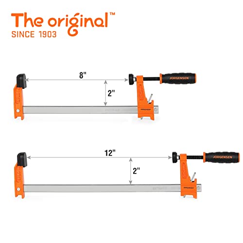 Jorgensen 2-Piece Steel Bar Clamp Set, Light Duty F-Clamp, 8-inch & 12-inch