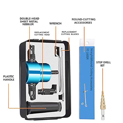 Dicfeos Double Head Metal Sheet Nibbler Cutter with Circle Cutting Accessories, Drill Attachment with Wrench and Parts, Maximum 14 Gauge Steel