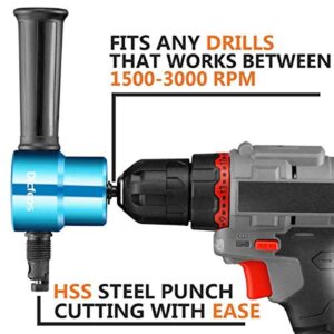 Dicfeos Double Head Metal Sheet Nibbler Cutter with Circle Cutting Accessories, Drill Attachment with Wrench and Parts, Maximum 14 Gauge Steel