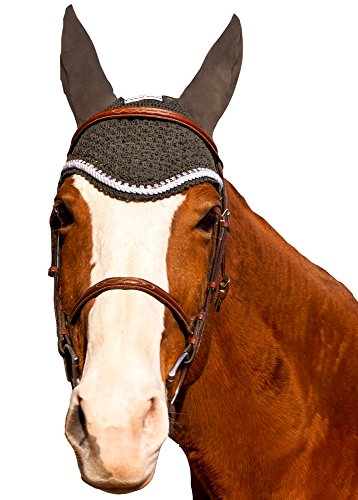 Equine Couture Fly Bonnet with Silver Rope & Crystals - Pony Color - DarkCharcoal, Size - Full