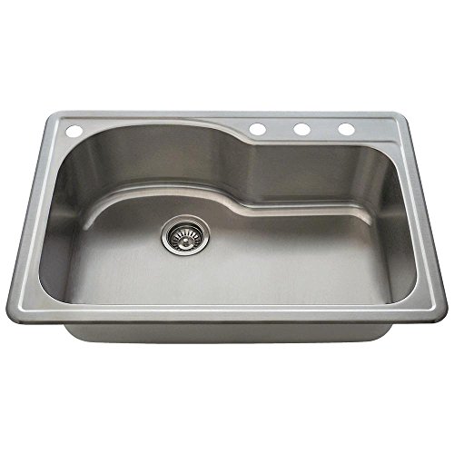 MR Direct Stainless Steel T346 Single Bowl 33" x 22" Drop-In Kitchen Sink, 18-Gauge