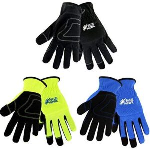 blue hawk 3-pack large male polyester leather palm work gloves model # lw86156-l3p