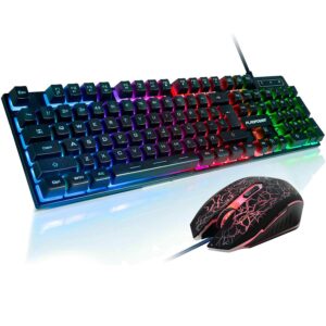 flagpower rgb gaming keyboard and breathing mouse combo, adjutable breathing backlit mechanical feeling keyboard with 4 colors 4800dpi backlight mouse for pc laptop computer game and work