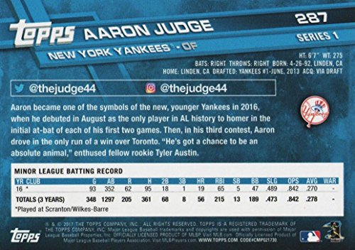 New York Yankees 2017 Topps Complete Mint Hand Collated 25 Card Team Set with Aaron Judge Rookie and Gary Sanchez Plus