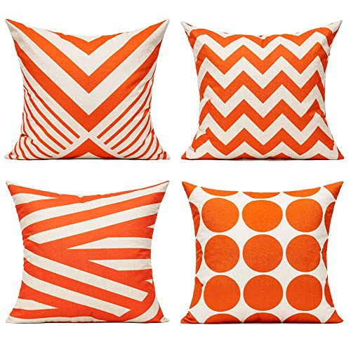 All Smiles Outdoor Pillow Covers Fall Patio Orange Throw Pillow Covers 18x18 Fall Decor Boho Furniture Pillow Cases Decorative Cushion Set of 4 for Home Porch Chair Couch Sofa Living Room Geometric