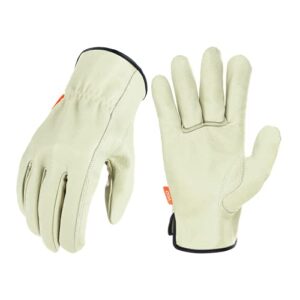 vgo 3-pairs ulined safety pigskin leather work gloves men, rigger gloves, builder gloves (size l, light cyan, pa9501)