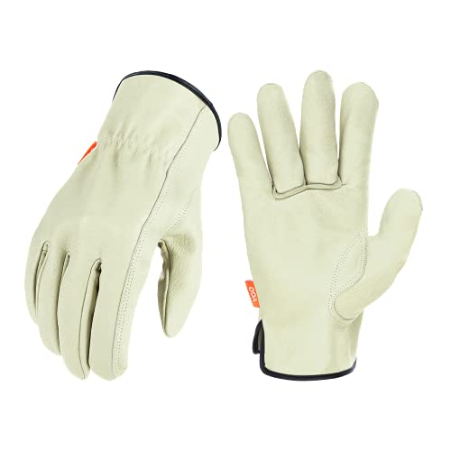 Vgo 3-Pairs Ulined Safety Pigskin Leather Work Gloves Men, Rigger Gloves, Builder Gloves (Size L, Light Cyan, PA9501)