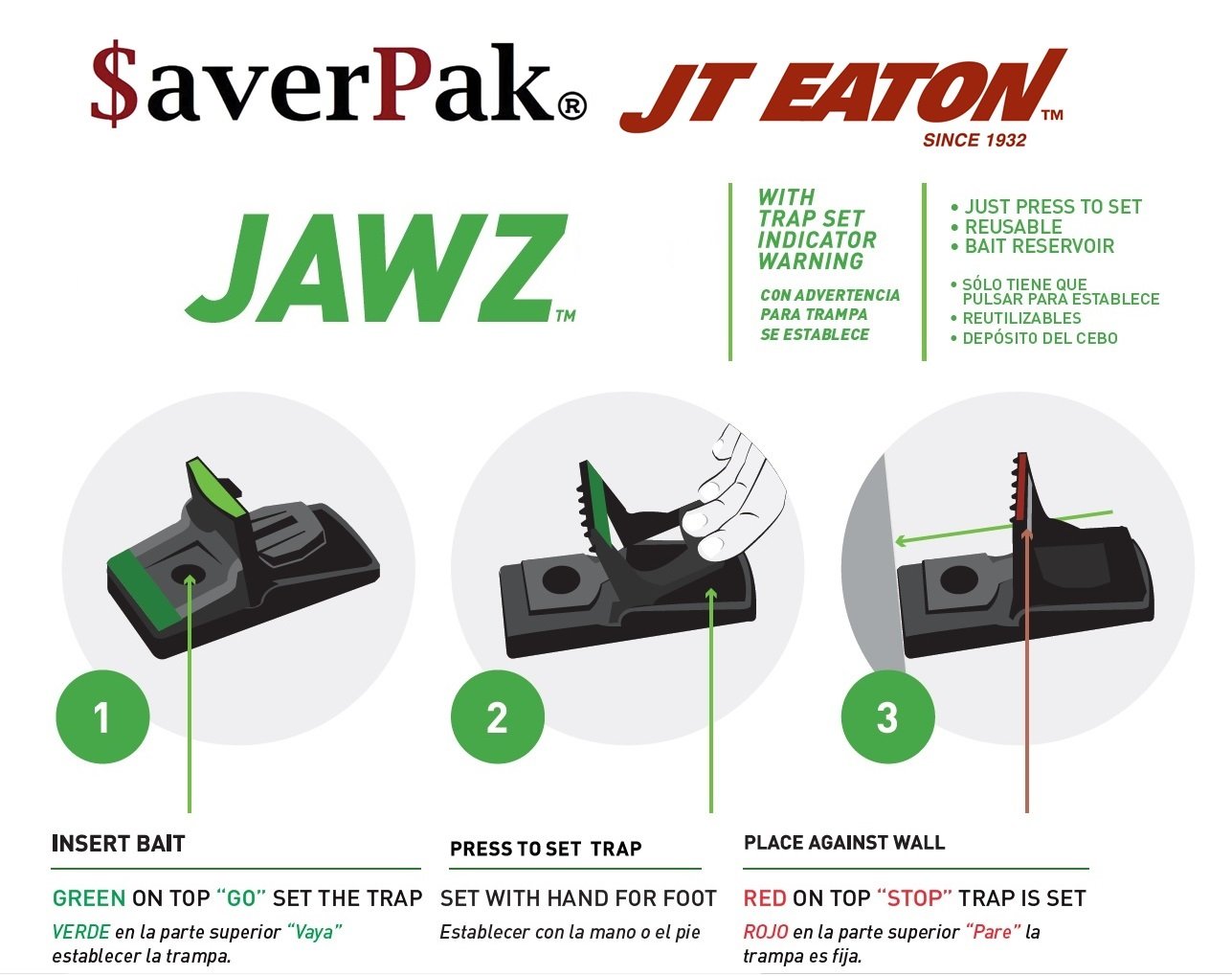 $averPak 2 Pack - Includes 2 JT Eaton Jawz Rat and Chipmunk Traps for use with Solid or Liquid Baits