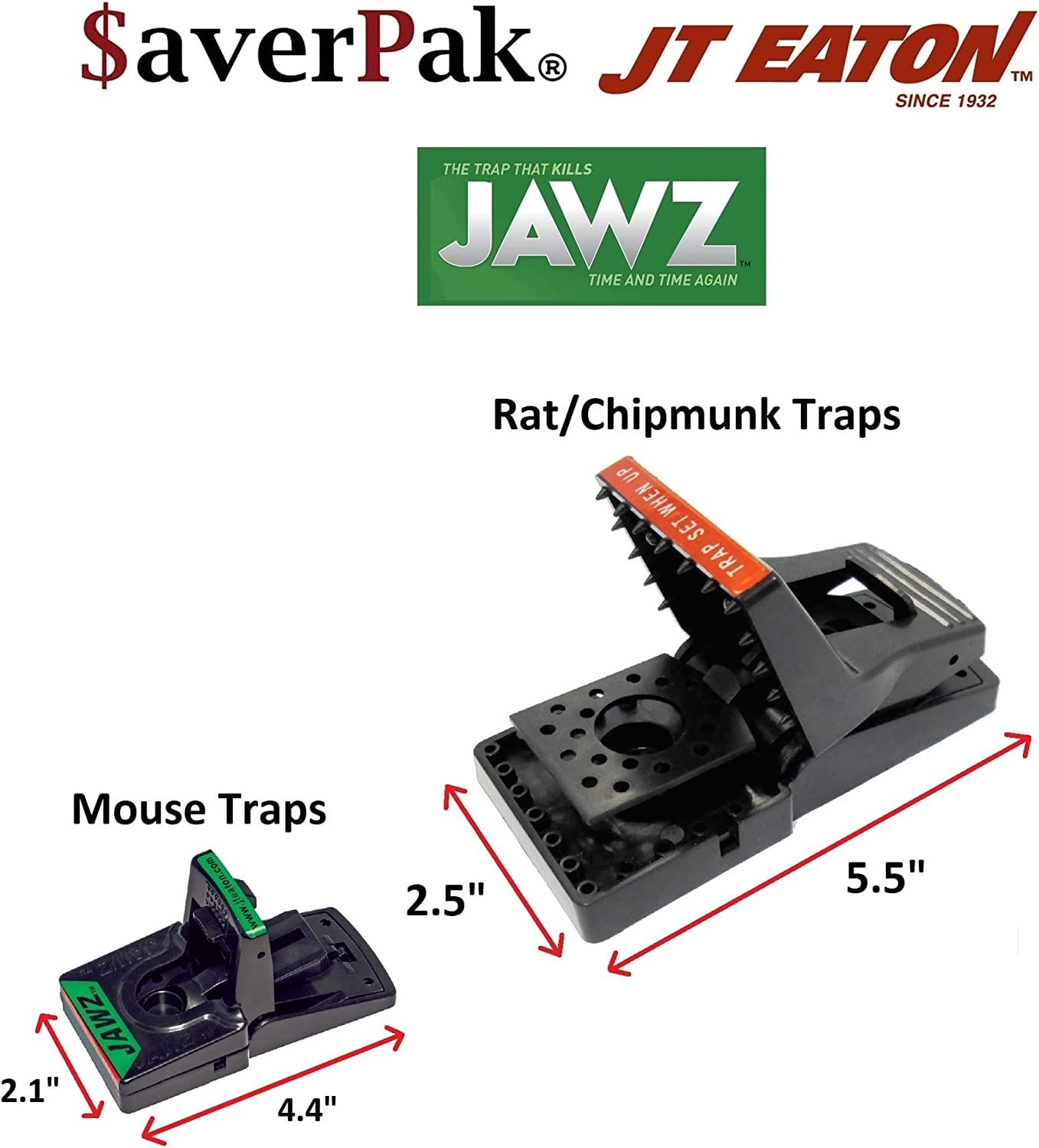 $averPak 2 Pack - Includes 2 JT Eaton Jawz Rat and Chipmunk Traps for use with Solid or Liquid Baits