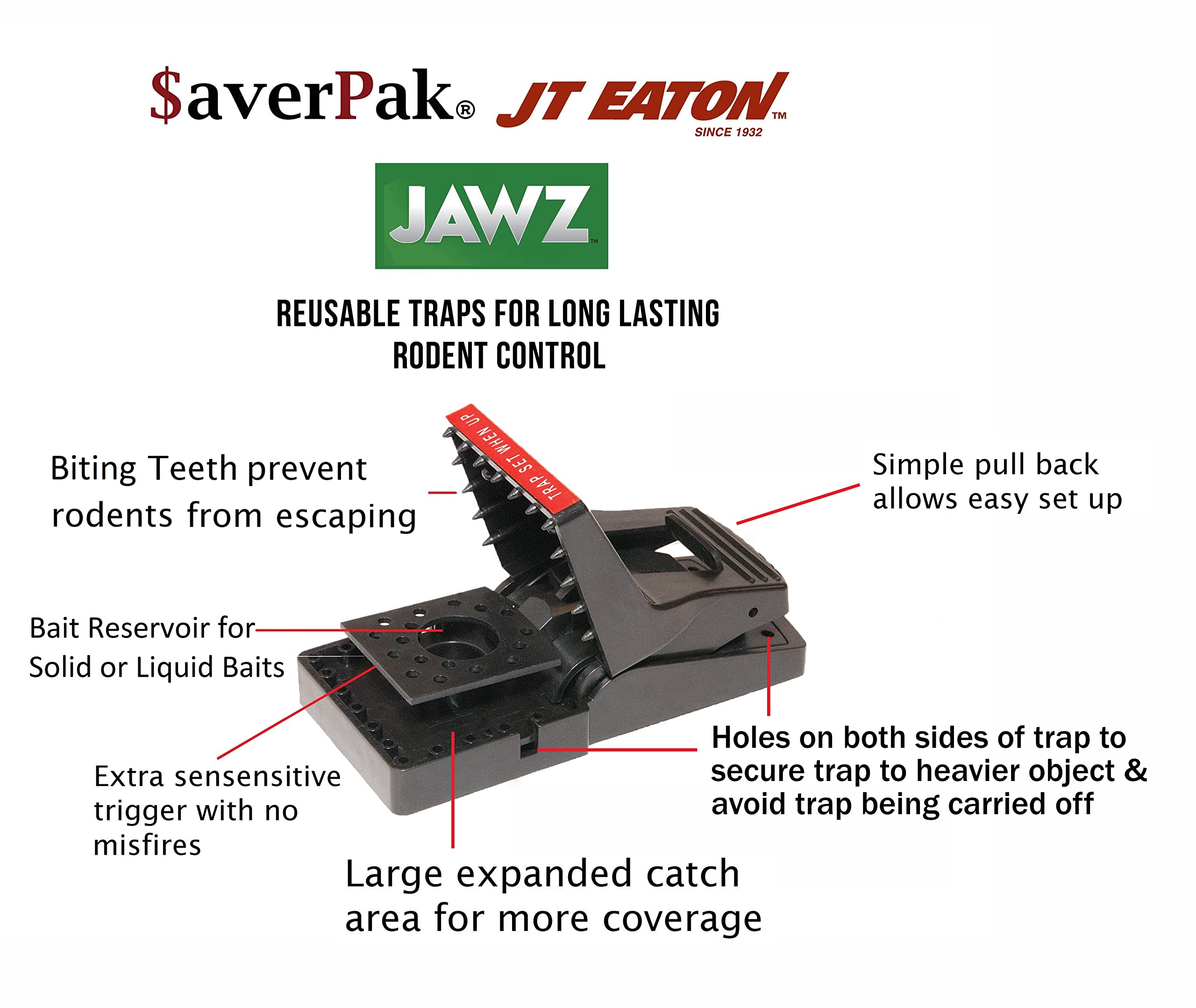 $averPak 2 Pack - Includes 2 JT Eaton Jawz Rat and Chipmunk Traps for use with Solid or Liquid Baits