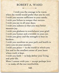 robert ward - i wish you the courage - vintage book page art decor, school and library accessories, inspirational quote and great for classic literature book lovers, 11x14 unframed print poster