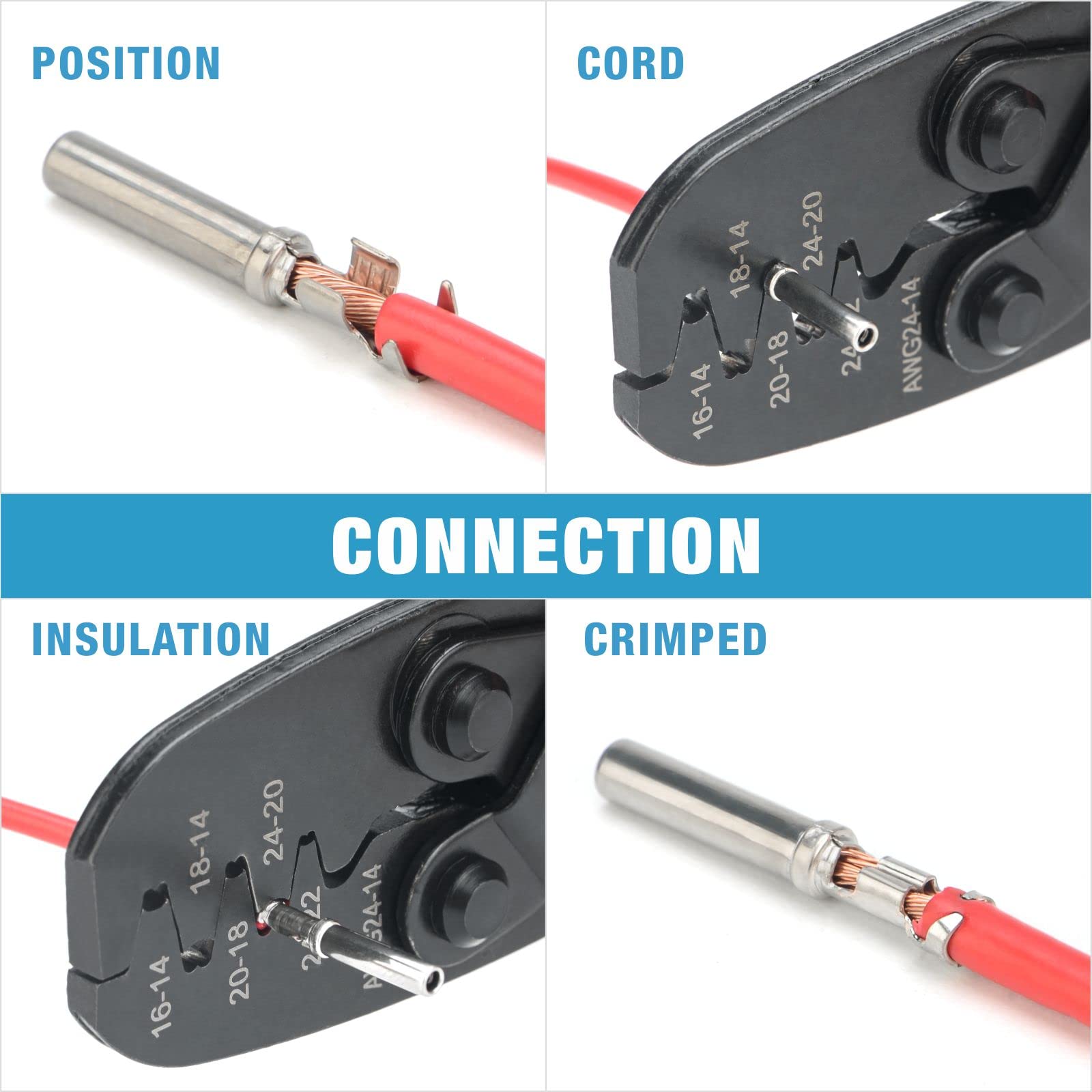 iCrimp Open Barrel Terminal Crimping Tool for Molex Style DELPHI AMP TYCO Deutsch Terminals Crimper, Molex Crimping Tool,24-14 AWG