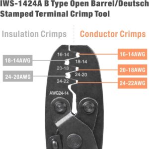 iCrimp Open Barrel Terminal Crimping Tool for Molex Style DELPHI AMP TYCO Deutsch Terminals Crimper, Molex Crimping Tool,24-14 AWG