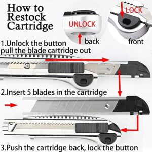 DOWELL Utility Knife Retractable Utility Knife Box Cutters Heavy Duty with 5PCS Extra Blades,Self Loading Blades Function,Knob On Top Can Withstand More Pressure