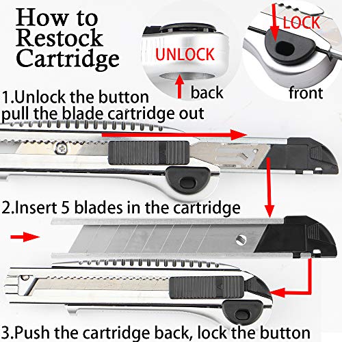 DOWELL Utility Knife Retractable Utility Knife Box Cutters Heavy Duty with 5PCS Extra Blades,Self Loading Blades Function,Knob On Top Can Withstand More Pressure