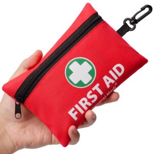 general medi mini first aid kit, 110 piece small first aid kit - includes emergency foil blanket, scissors for travel, home, office, vehicle, camping, workplace & outdoor (red)