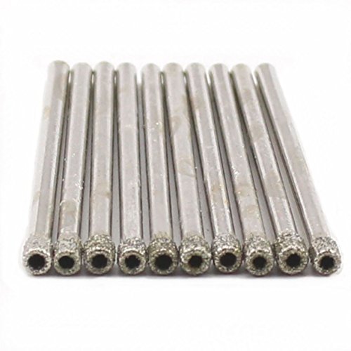 10 Pcs 1/8 inch Diamond Drill Bit Hollow Core Diamond Coated Glass Drilling 3mm Cylindrical Burr Kit Jewelry Beach Sea Glass Shells Gemstones Lapidary 3mm Compatible with Dremel (1/8")