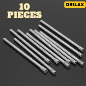 10 Pcs 1/8 inch Diamond Drill Bit Hollow Core Diamond Coated Glass Drilling 3mm Cylindrical Burr Kit Jewelry Beach Sea Glass Shells Gemstones Lapidary 3mm Compatible with Dremel (1/8")