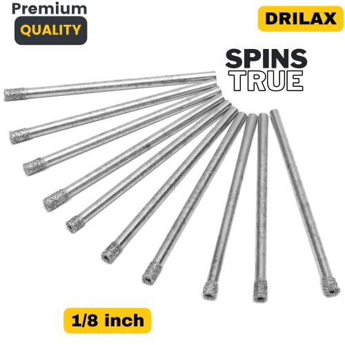 10 Pcs 1/8 inch Diamond Drill Bit Hollow Core Diamond Coated Glass Drilling 3mm Cylindrical Burr Kit Jewelry Beach Sea Glass Shells Gemstones Lapidary 3mm Compatible with Dremel (1/8")