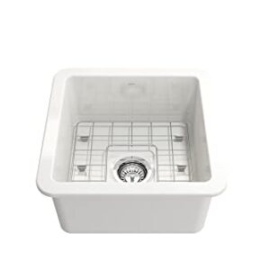 BOCCHI Sotto Dual-Mount Fireclay 18 in. Single Bowl Bar Sink with Protective Bottom Grid and Strainer in White